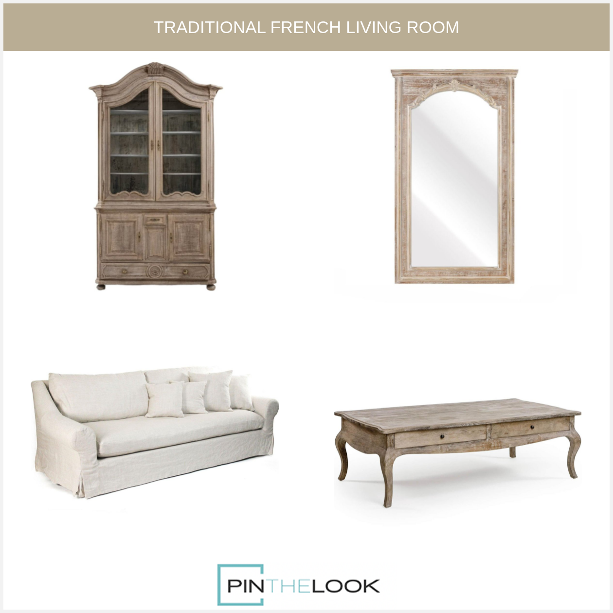 Traditional French Living Room with Arched Cabinets