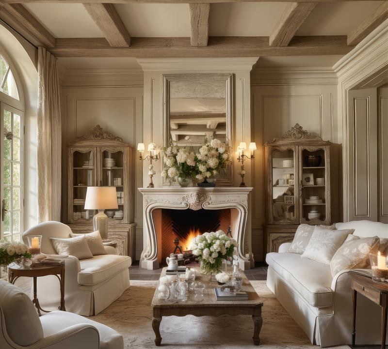 Classic French Living Room with an Ornate Fireplace
